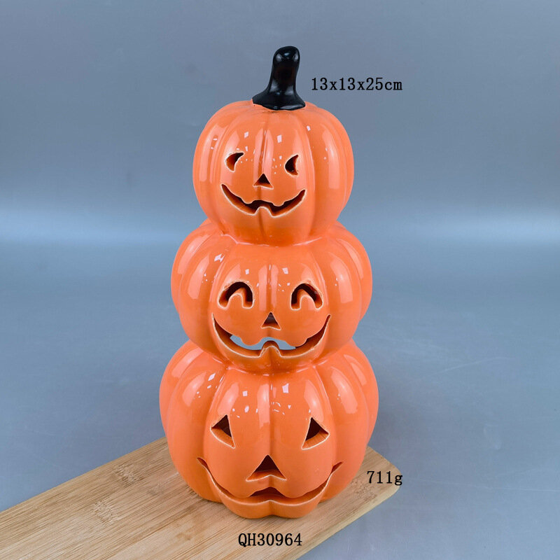 Хэллоуинский тыквенный фонарь-призрак, светящийся трехъярусный тыквенный фонарь, полая свеча, украшение для комнаты.