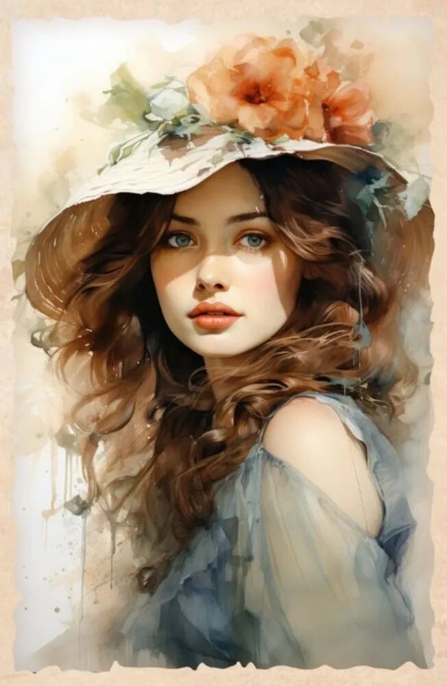 Алмазная Мозаика "Девушка В Шляпе" 40х50 См Алмазная Вышивка / Картина Стразами Подарков / Украшения