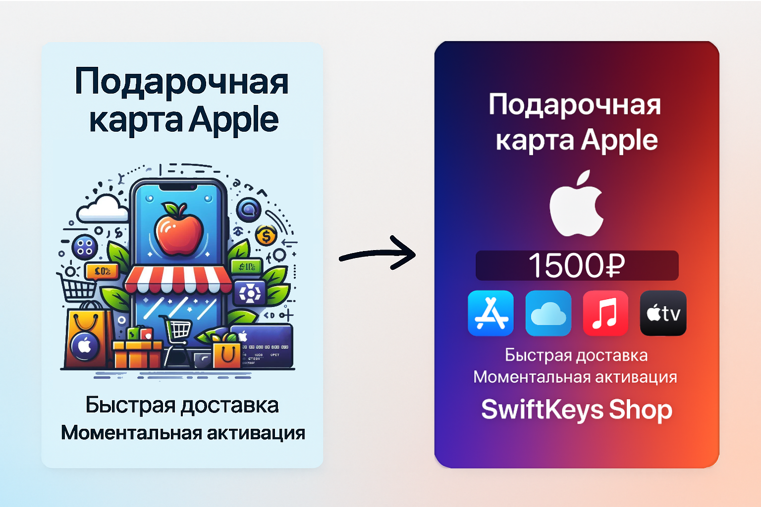 Подарочная карта Apple 1500 рублей, для App Store/iTunes/iCloud/TV+ для РФ