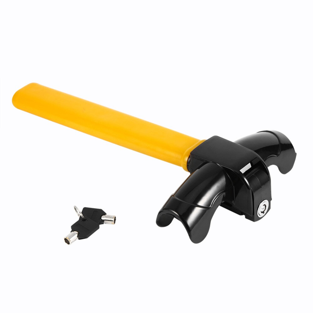 Universal Anti-Theft Car Auto Security Rotary Steering Wheel Lock, Aluminum alloy plastic steel, Yellow + Black, 1pcs Car Steering Wheel Lock 2 Keys, Vinyl coated interior, compact storage, fits most cars with air bag