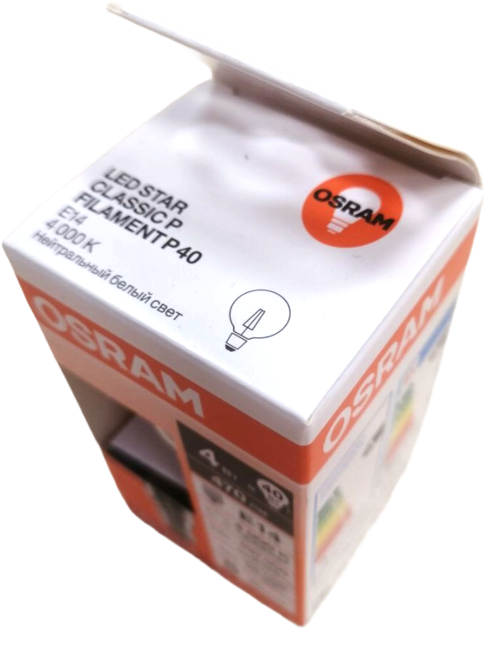 Лампа филаментная OSRAM LED STAR CL P 40 4W/840 220-240V FIL CL E14 470 lm Шарик 4Вт (замена 40Вт), 4000К, цоколь E14