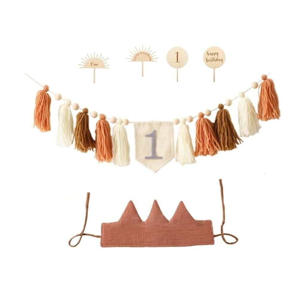 Украшения для первого дня рождения ребенка, гирлянды для фотозоны, Коричневый - Баннер с праздничной шляпой