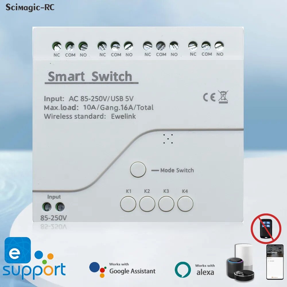 Модуль управления Умным домом ewelink Wifi 4ch (85-250V) для управления бытовой техникой, дистанционно