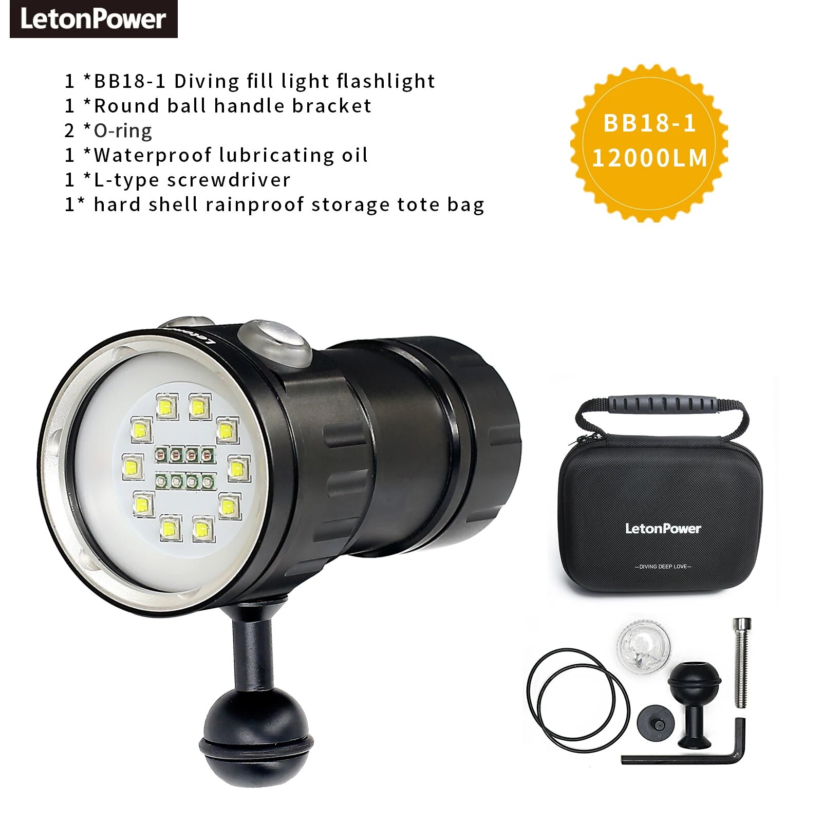 LetonPower подводный фонарь BB18-1 12000LM