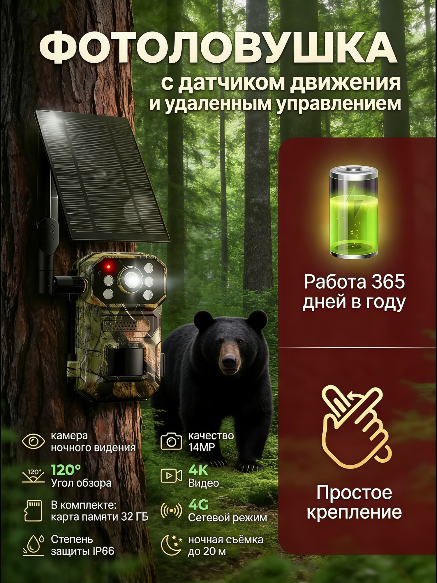 Фотоловушка, ночное видение, сим-карта, высокая четкость, водонепроницаемая, пылезащитная