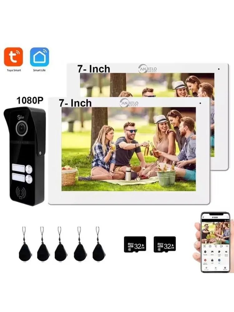 1080P 7-дюймовый видеодомофон Tuya WiFi, проводной дверной звонок, камера RFID, система контроля доступа для дома, виллы, квартиры