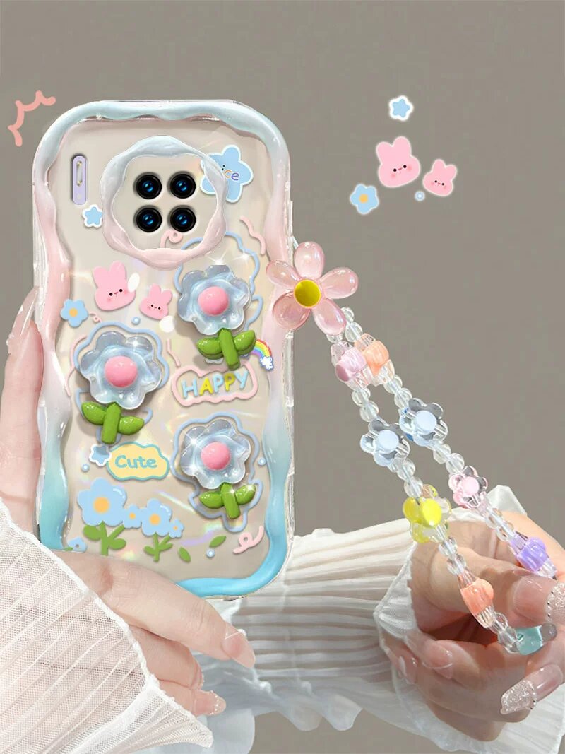 Чехол для Huawei Mate 30E Pro с 3D-изображением водно-синего цветка и цветной цветочной цепочкой, водяной капли, мягкий