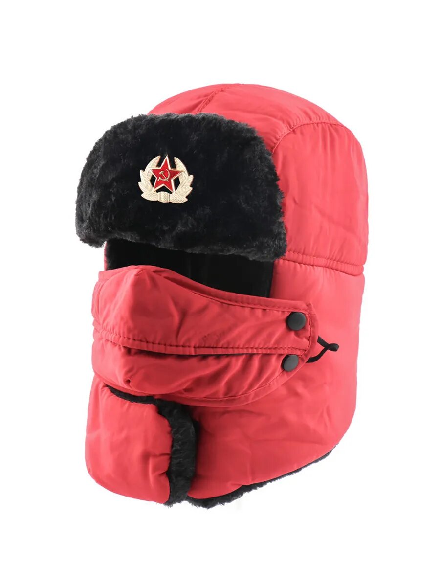 Ушанка с советскими эмблемами, для зимней езды на велосипеде