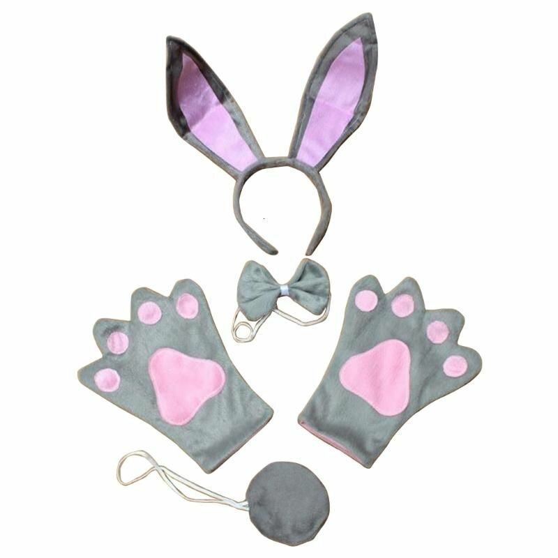 Костюм кролика для девочек: ободок, галстук и лапки, серый кролик