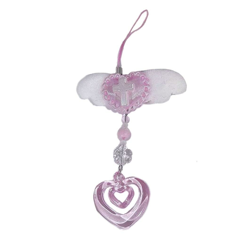 Брелок, Розовая цепочка для мобильного телефона в виде сердечка из бисера-3 розовых хлопковых кольца pink love