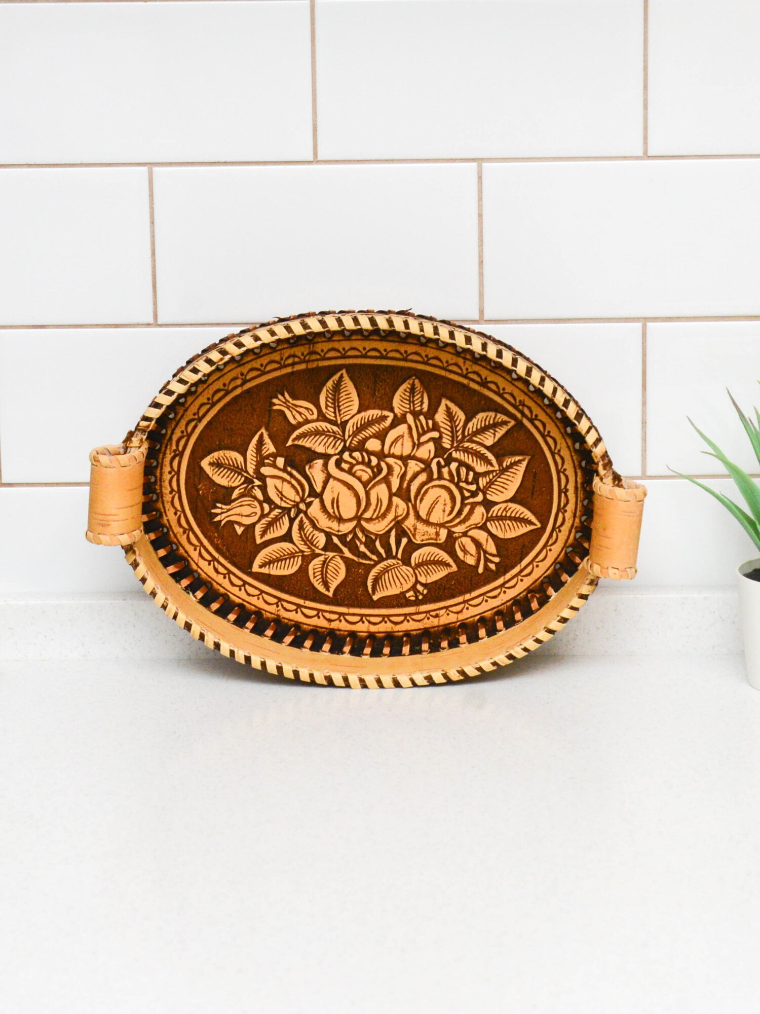 Сухарница - конфетница из бересты овальная "Розы"