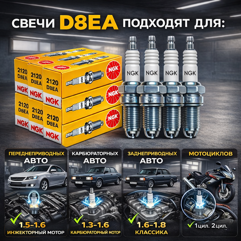 Комплект свеча зажигания NGK D8EA/2120 (4штук) Скутеры Мотоциклы Питбайки Мопеды Квадроциклы 4T для Honda