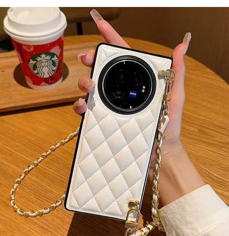 Чехол для телефона Vivo X Fold 3 с цепочкой через плечо, стиль Chanel, стеганая кожа, полное покрытие