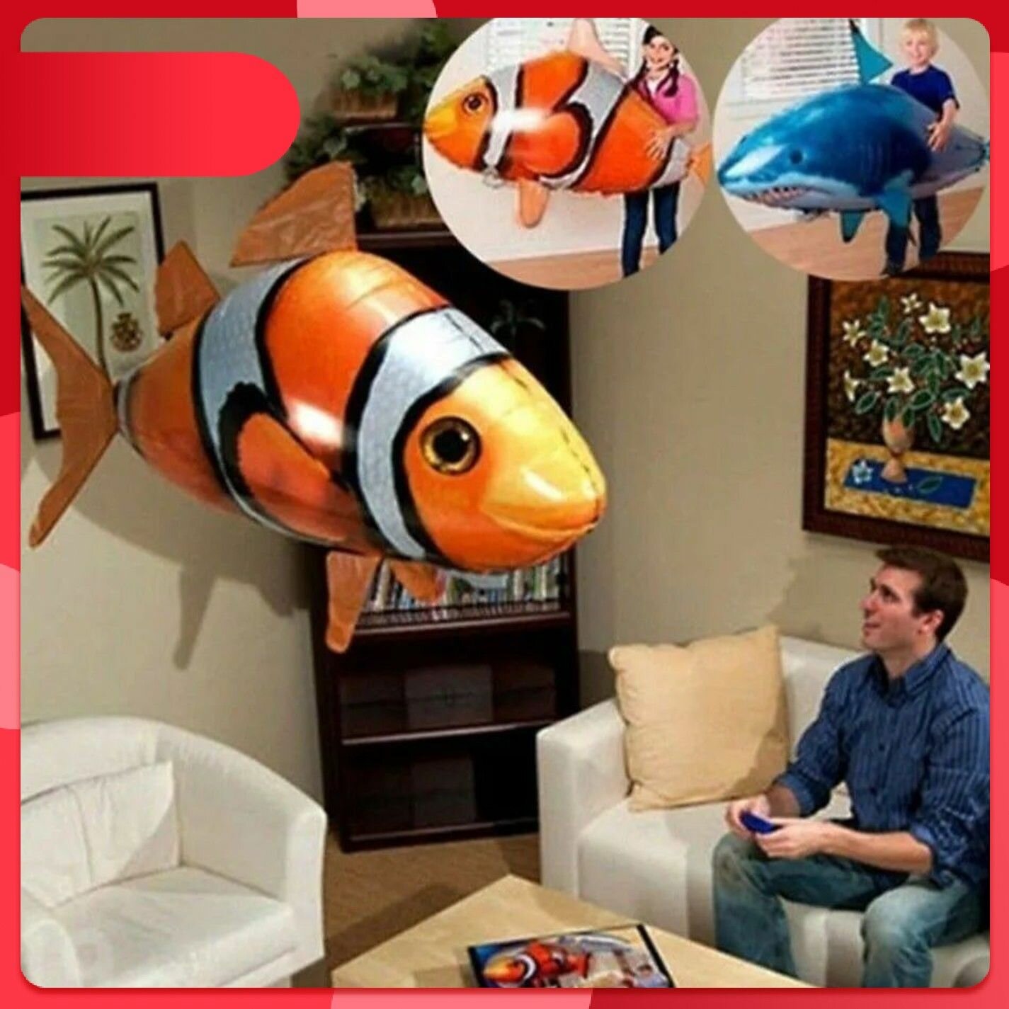 Игрушка С Дистанционным Управлением - Надувной Воздушный Пловец-рыба Немо Или Акула Swimmer Flying-liu1978