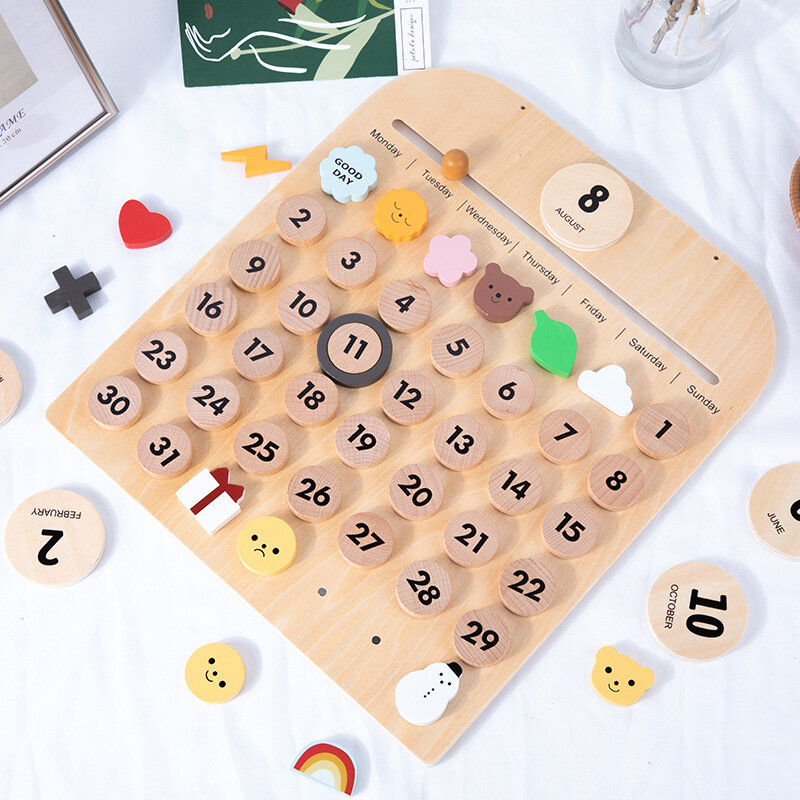 Новый деревянный детский ранний образовательный когнитивный календарь для подвешивания, веселый календарь, образовательный декор для детской комнаты