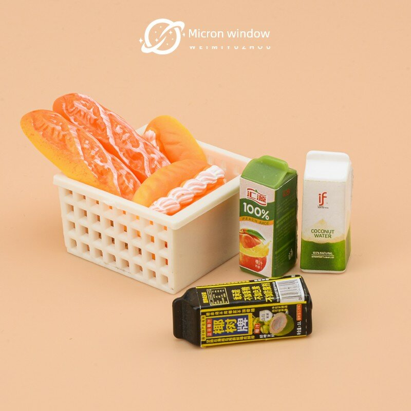 1 корзина хлеба + 3 бутылки напитков для миниатюрной кухни, аутентичные аксессуары для еды