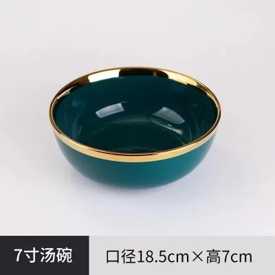 Керамическая тарелка Qingshe зеленая с золотой каймой 7 inch bowl