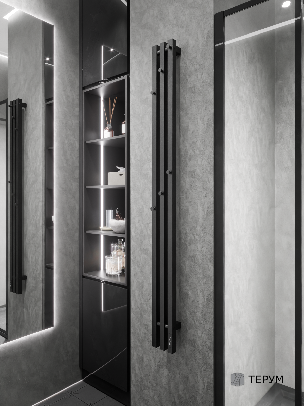 Полотенцесушитель электрический черный вертикальный Marco PRO 3 150 x 13 / скрытый монтаж / правое и левое подключение