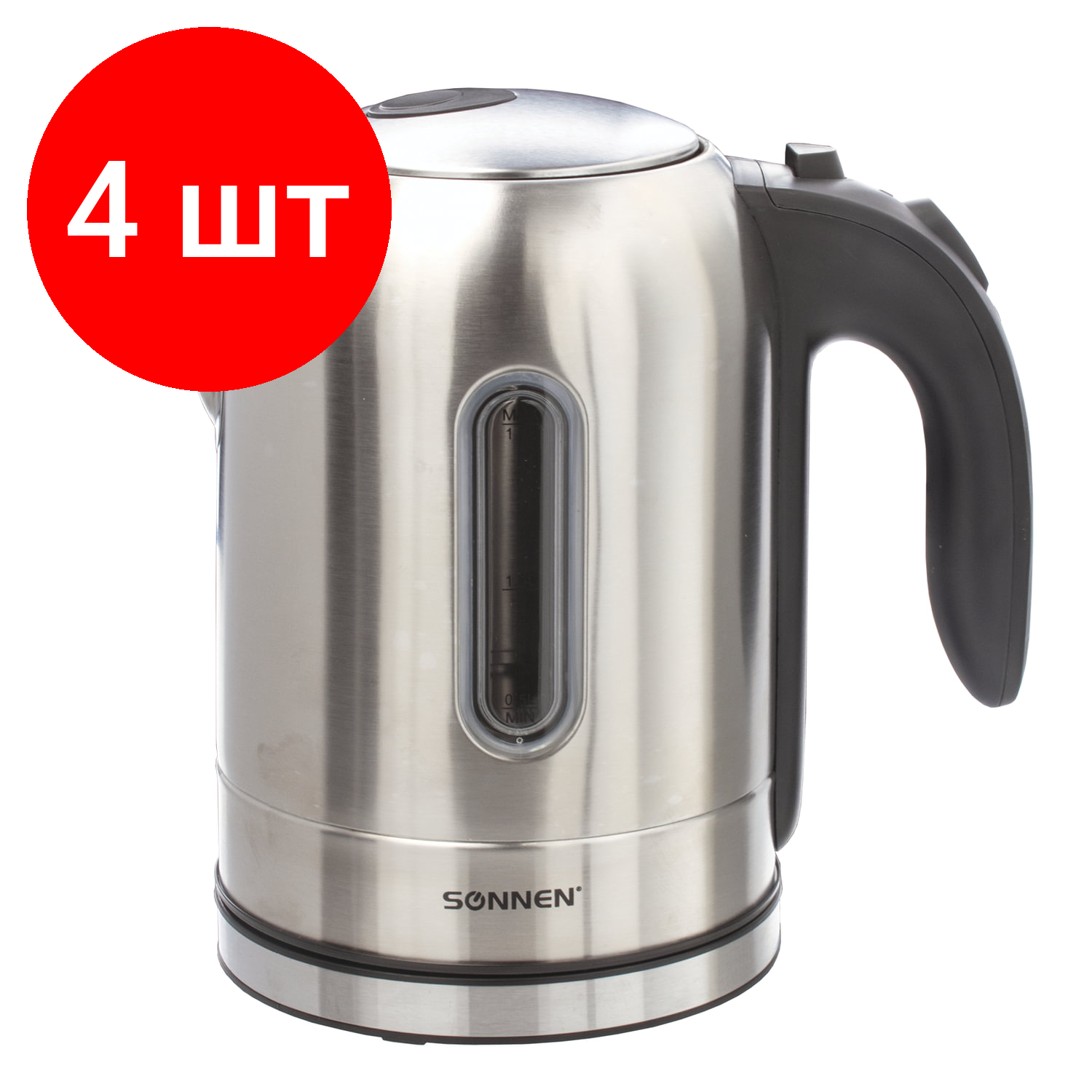 Комплект 4 шт, Чайник SONNEN KT-1755, 1.7 л, 2200 Вт, закрытый нагревательный элемент, нержавеющая сталь, 453419