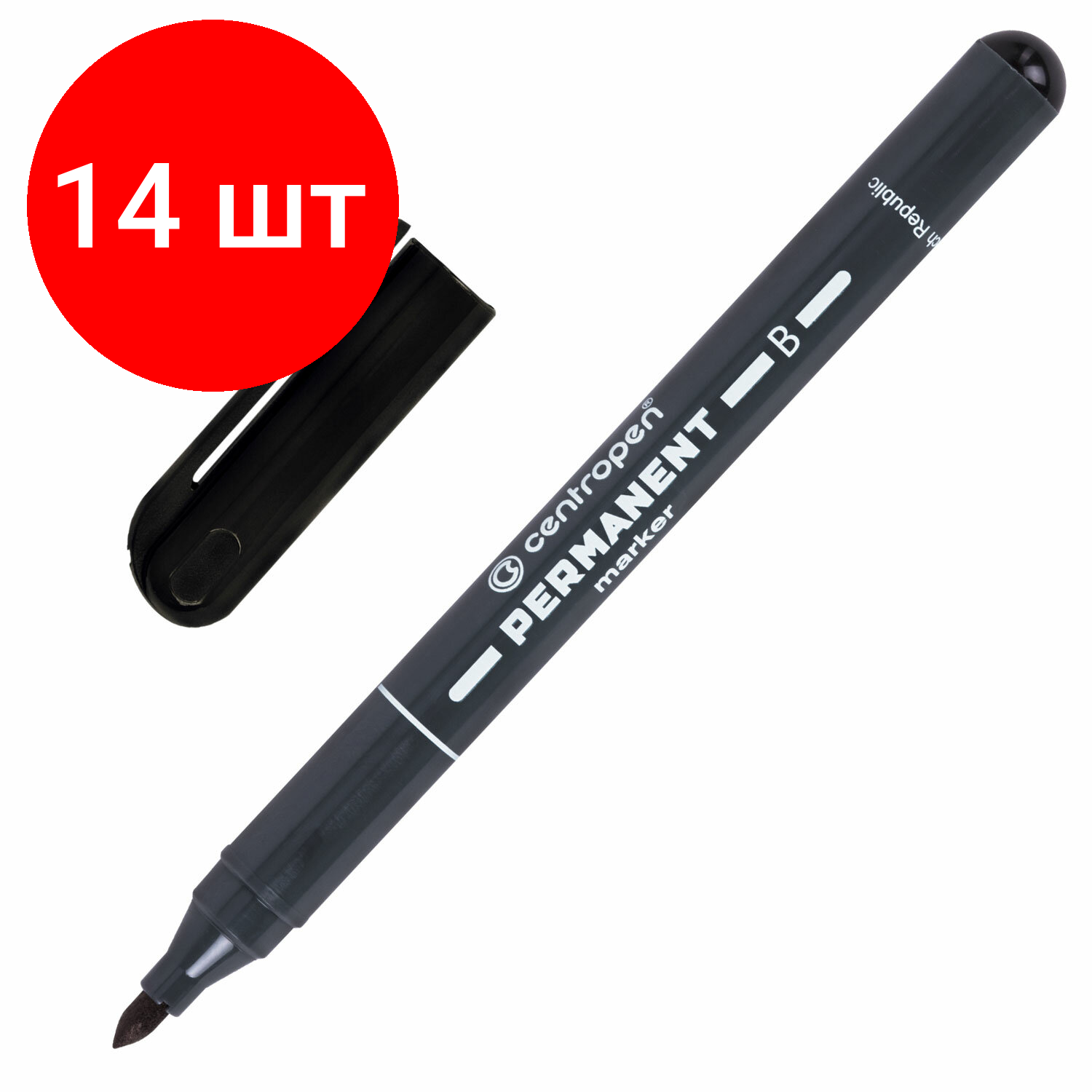 Комплект 14 шт, Маркер перманентный CENTROPEN 2836, черный, круглый наконечник, 2 мм, 6 2836 0012
