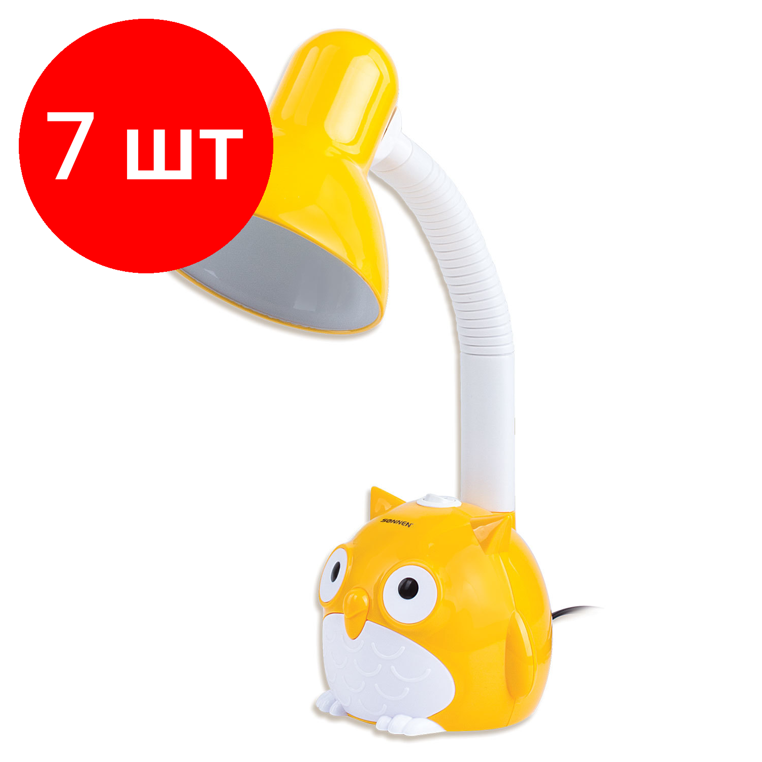 Комплект 7 шт, Светильник настольный SONNEN OU-603, на подставке, цоколь Е27, "Сова", желтый, 236673