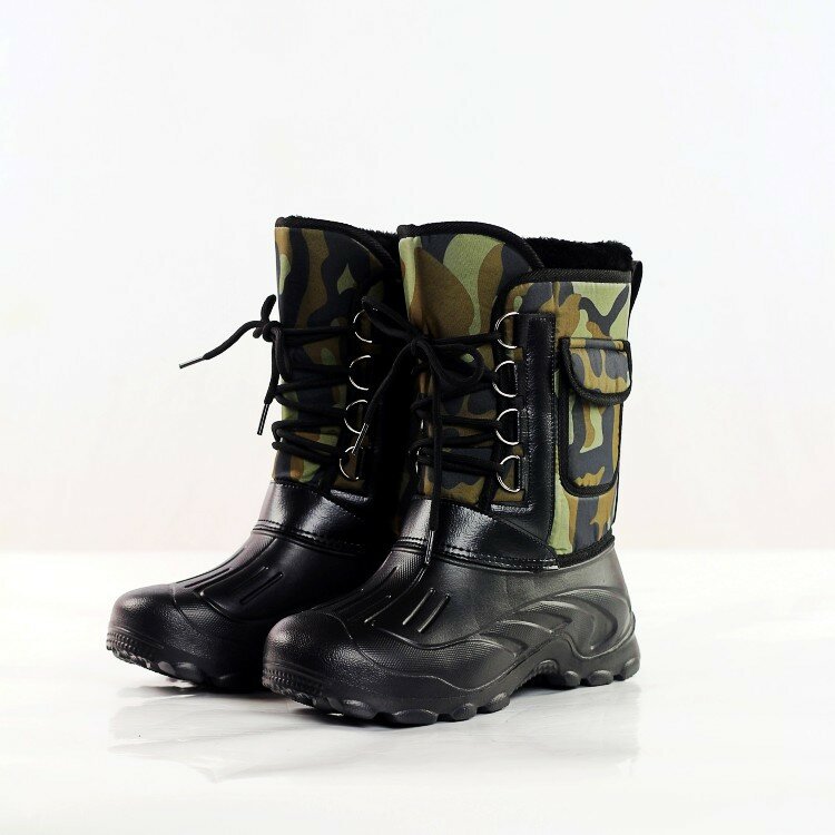 Водонепроницаемые зимние ботинки синего камуфляжа, ботинки на толстой подошве для мужчин, очень толстые и теплые ботинки.