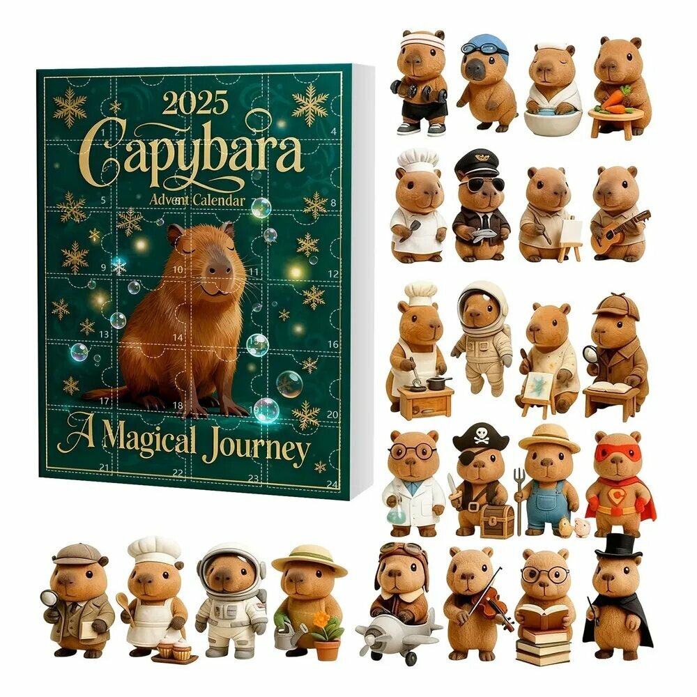 Адвент-календарь Капибара , 24 дня, рождественские подвески в виде мультяшной капибары, праздничный декор