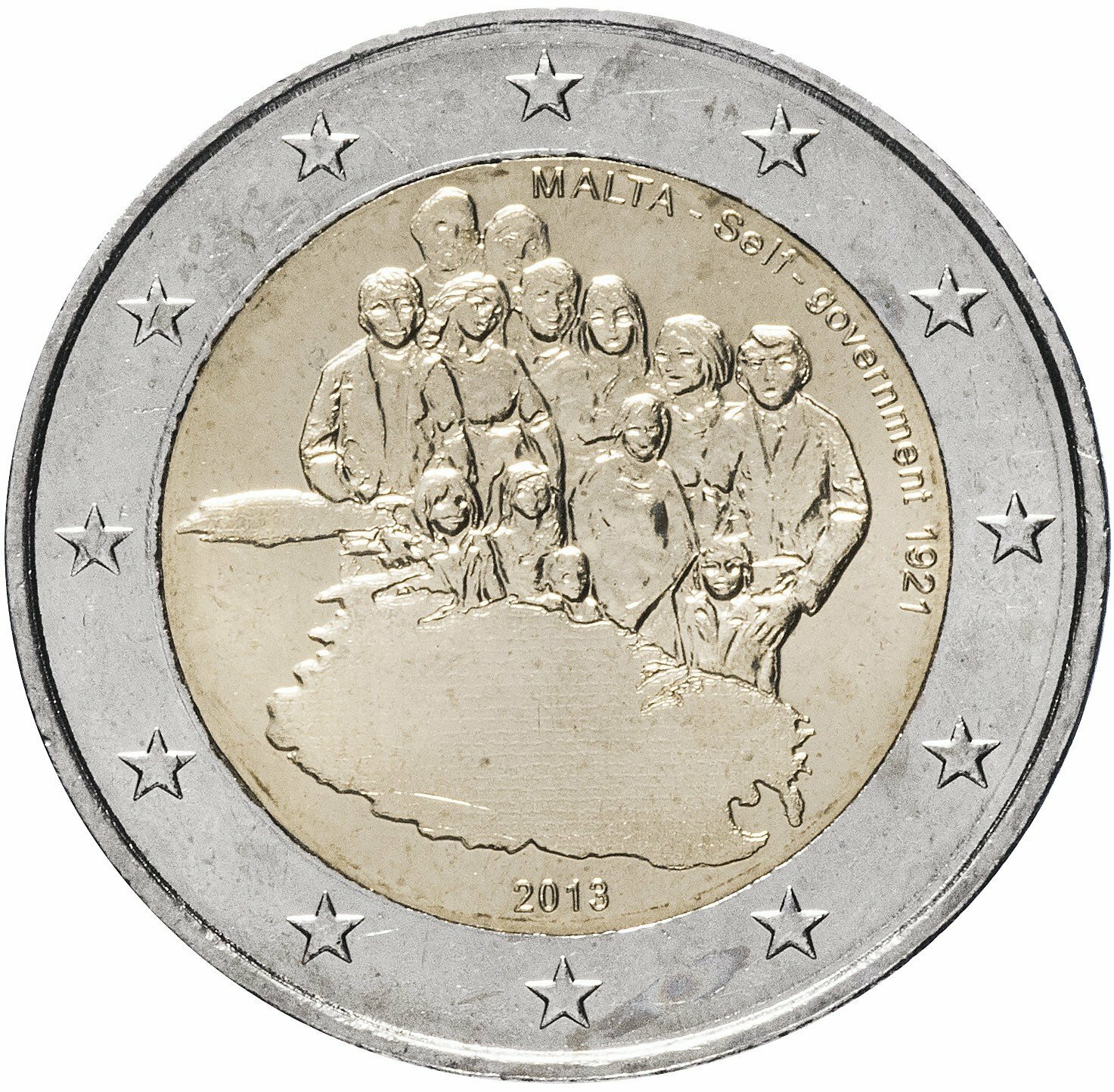 Мальта 2 евро 2013 "Введение самоуправления на Мальте в 1921 году", Биметалл, в сохранности UNC