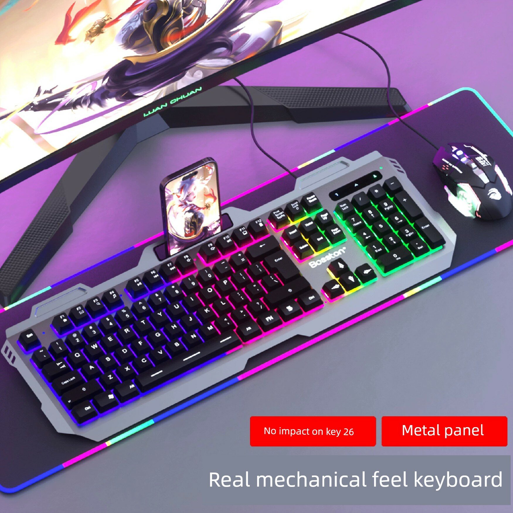 Механическая клавиатура и мышь, проводные, для настольного компьютера, ноутбука, игр, киберспорта и набора текста,