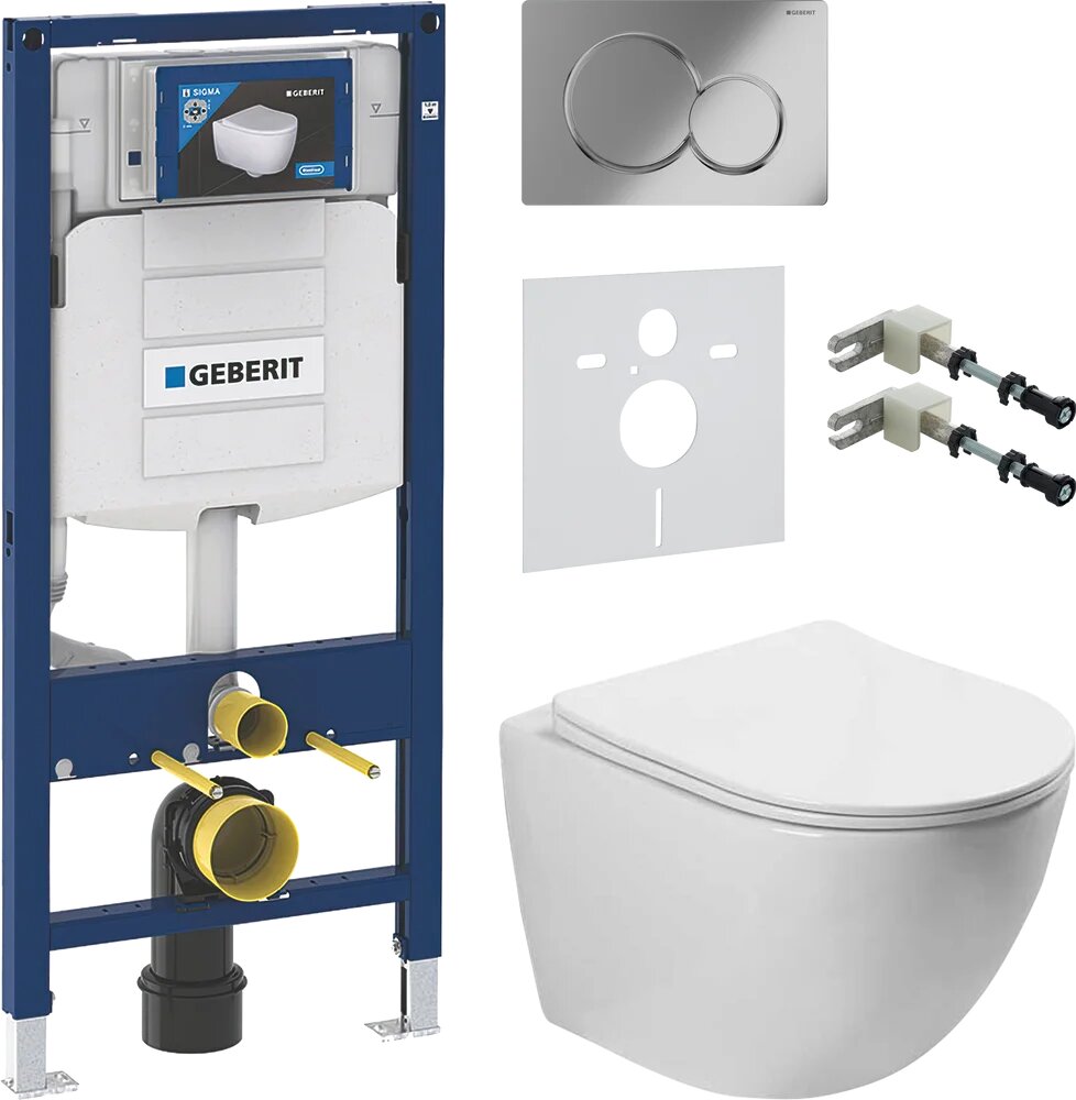 Комплект Унитаз подвесной Vincea Globo VT1-14S белый / Крепления Geberit Duofix к стене / Шумоизоляция, Инсталляция UP 320 111.300.00.5, Кнопка Sigma хром