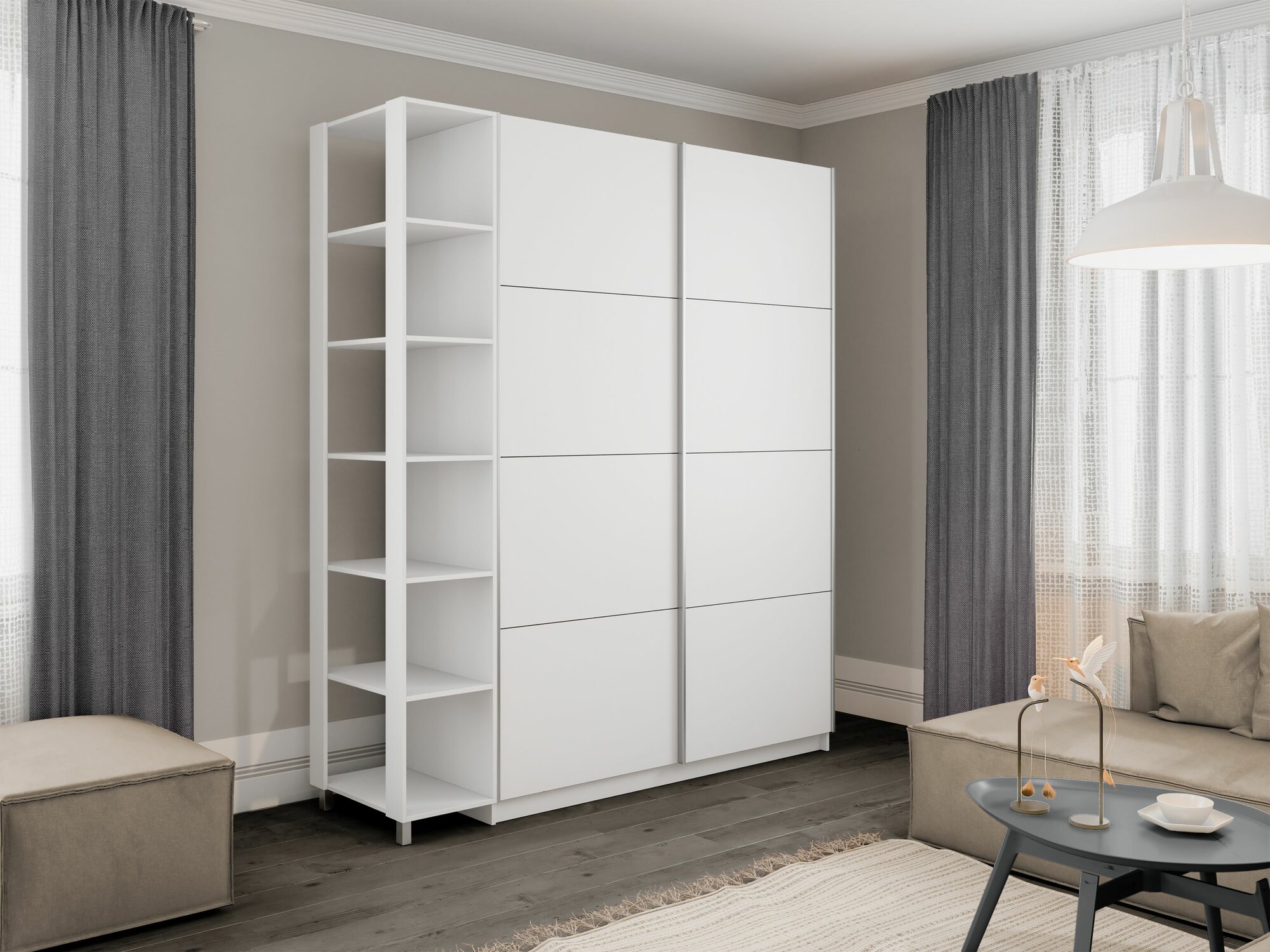 Шкаф-купе Билли 2-х дверный, ЛДСП, (Белый снег) 155х57х230 см. с угловым терминалом