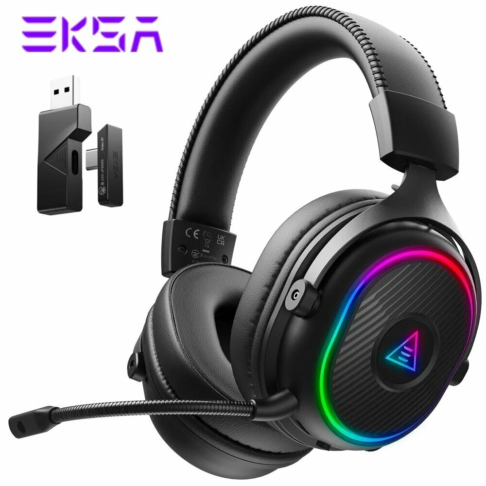 EKSA Наушники беспроводные с микрофоном, Bluetooth, 3.5 мм, черный матовый