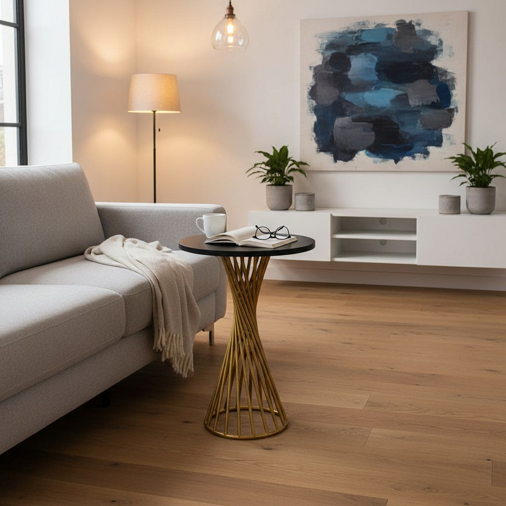 Журнальный столик "Торнадо" 40x40, черный металл/МДФ, высота 55 см