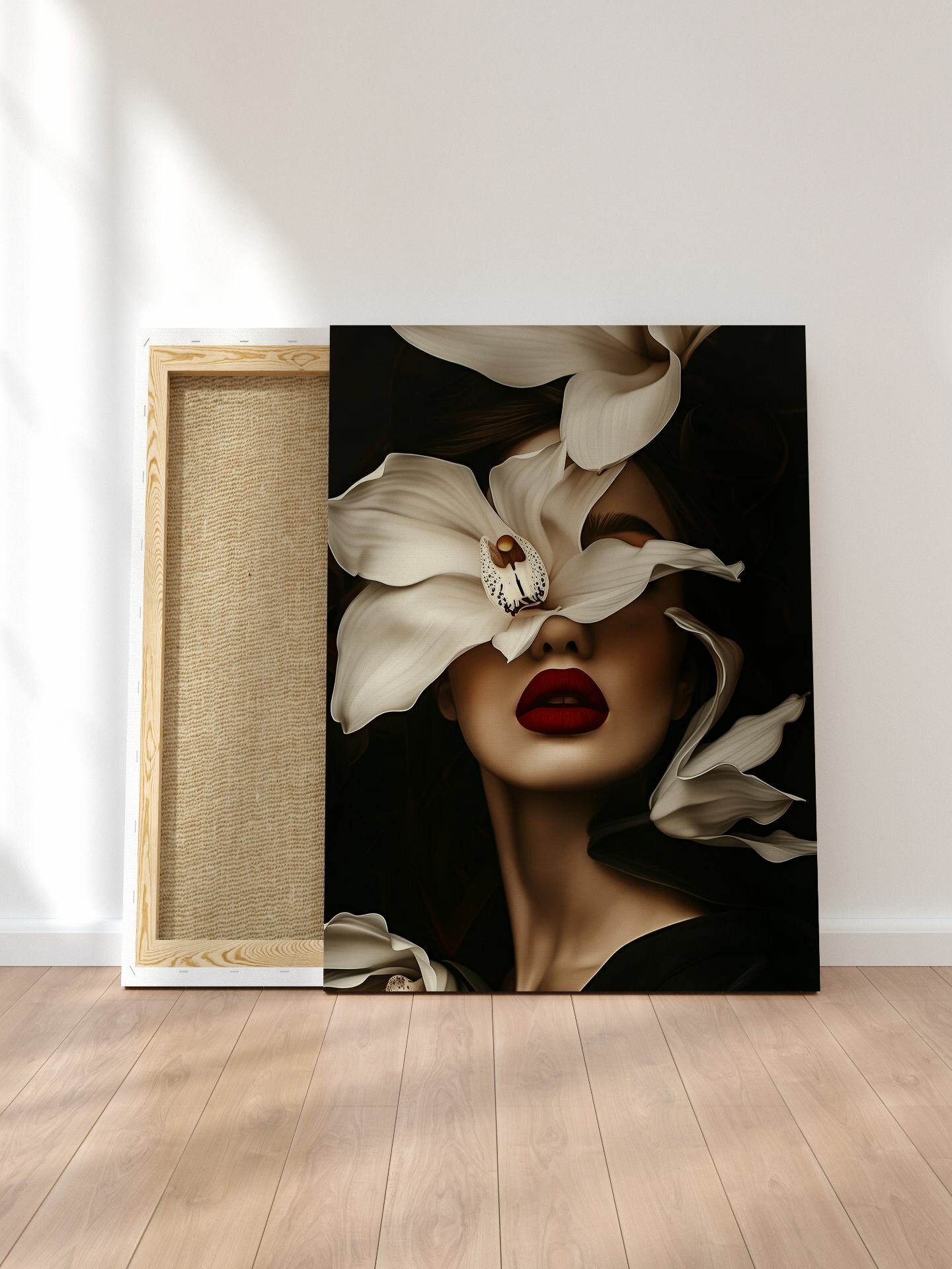 Картина интерьерная "Девушка и лилии", Оренхолст, размер 35х55