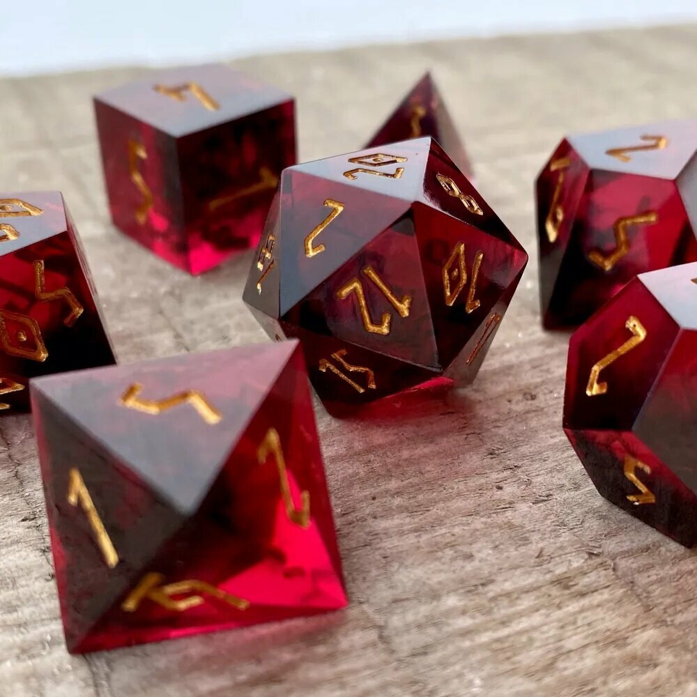 Дайсы ручной работы (игральные кости, кубики) для DnD, ДнД, Dungeons and Dragons, Pathfinder RPG (набор 7шт) Burmese Ruby