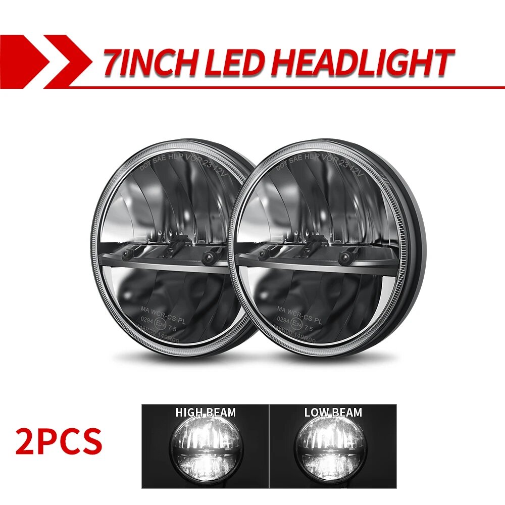 2шт 7" LED Фара H4 для Jeep Wrangler, Land Rover Defender