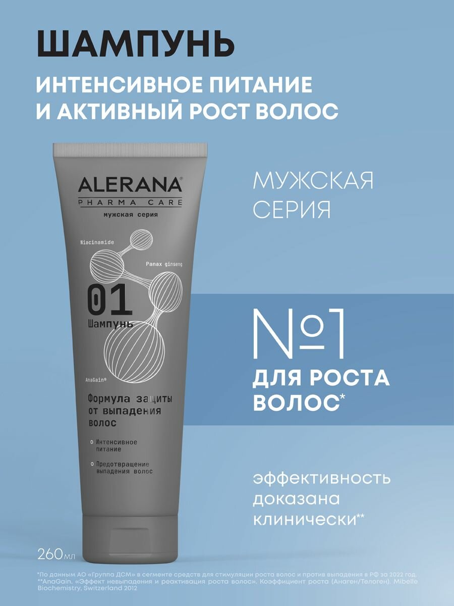 Мужской питательный шампунь от выпадения Алерана, 260 мл