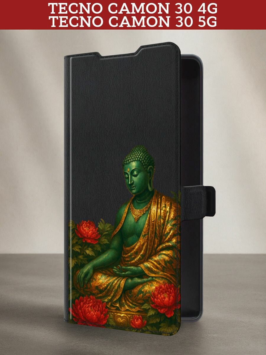 Чехол-книжка на Tecno Camon 30 4G/Tecno Camon 30 5G / Текно Камон 30 4G/Камон 30 5G с принтом Монах в чаще 3, черный