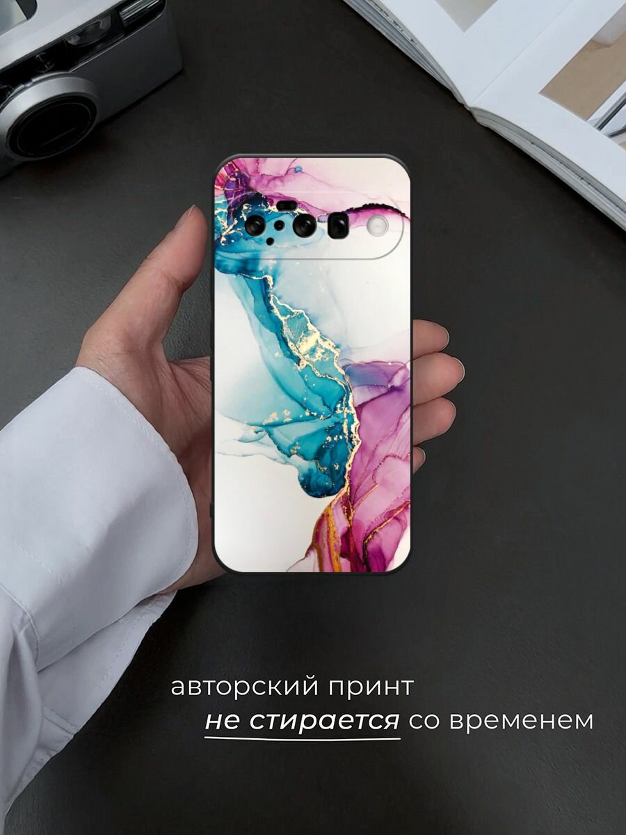 Черный матовый чехол на Google Pixel 10 / Гугл Пиксель 10 с принтом Розовые разводы рисунок — фото 1