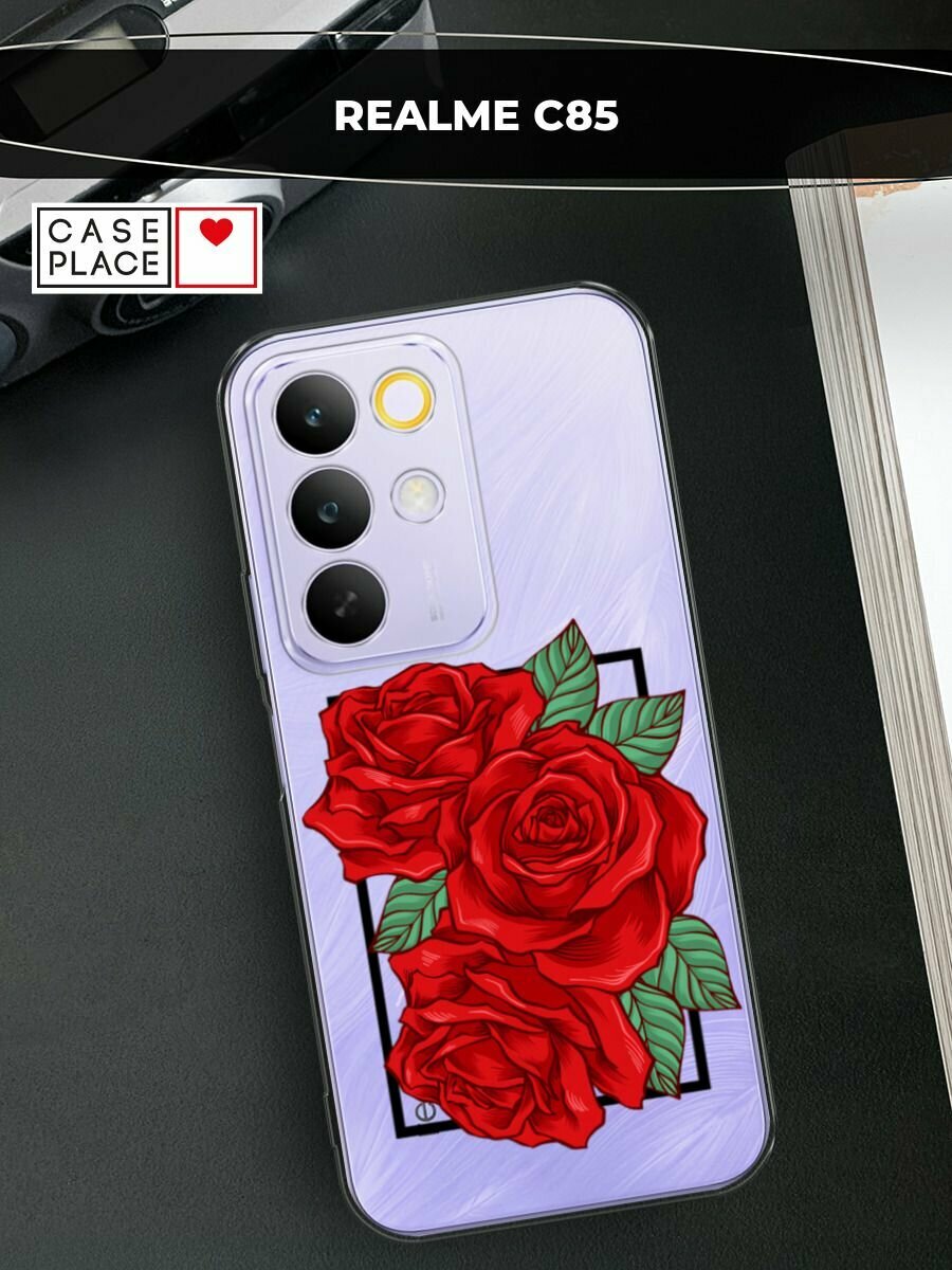 Чехол на Realme C85 / Реалми C85 с принтом Три алые розы, прозрачный
