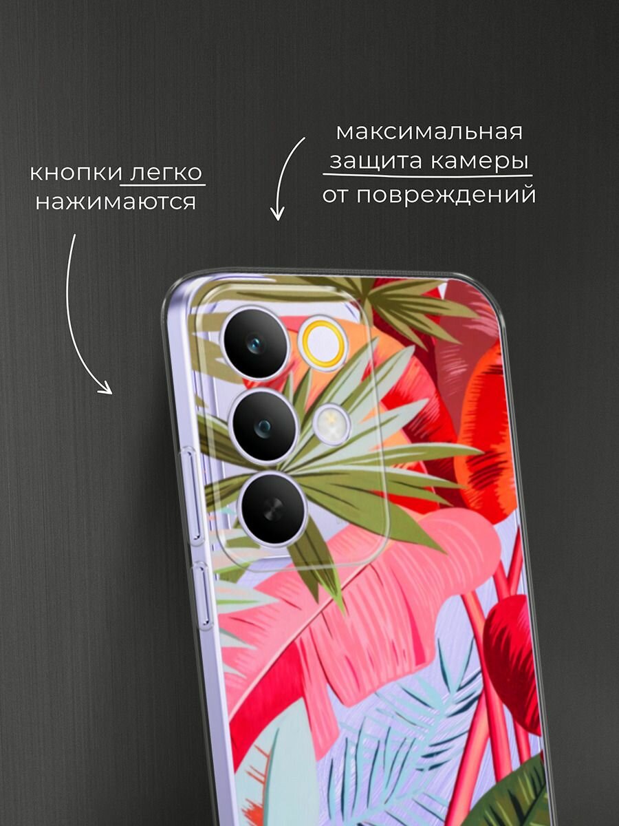Чехол на Realme C85 Pro / Реалми C85 Про с принтом Яркие пальмовые листья, прозрачный — фото 1