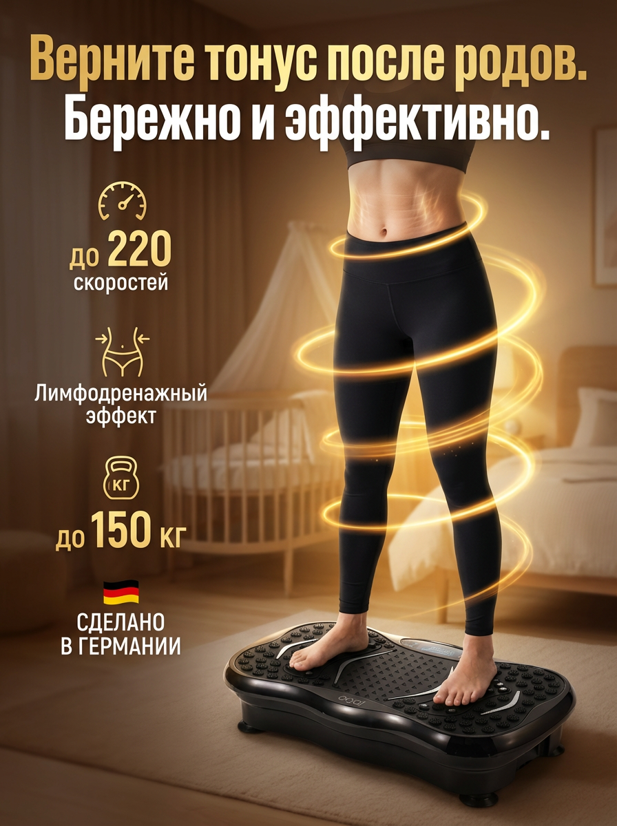 Виброплатформа для похудения 150 кг тренажер кардио степпер, пульт, чёрный, с Bluetooth