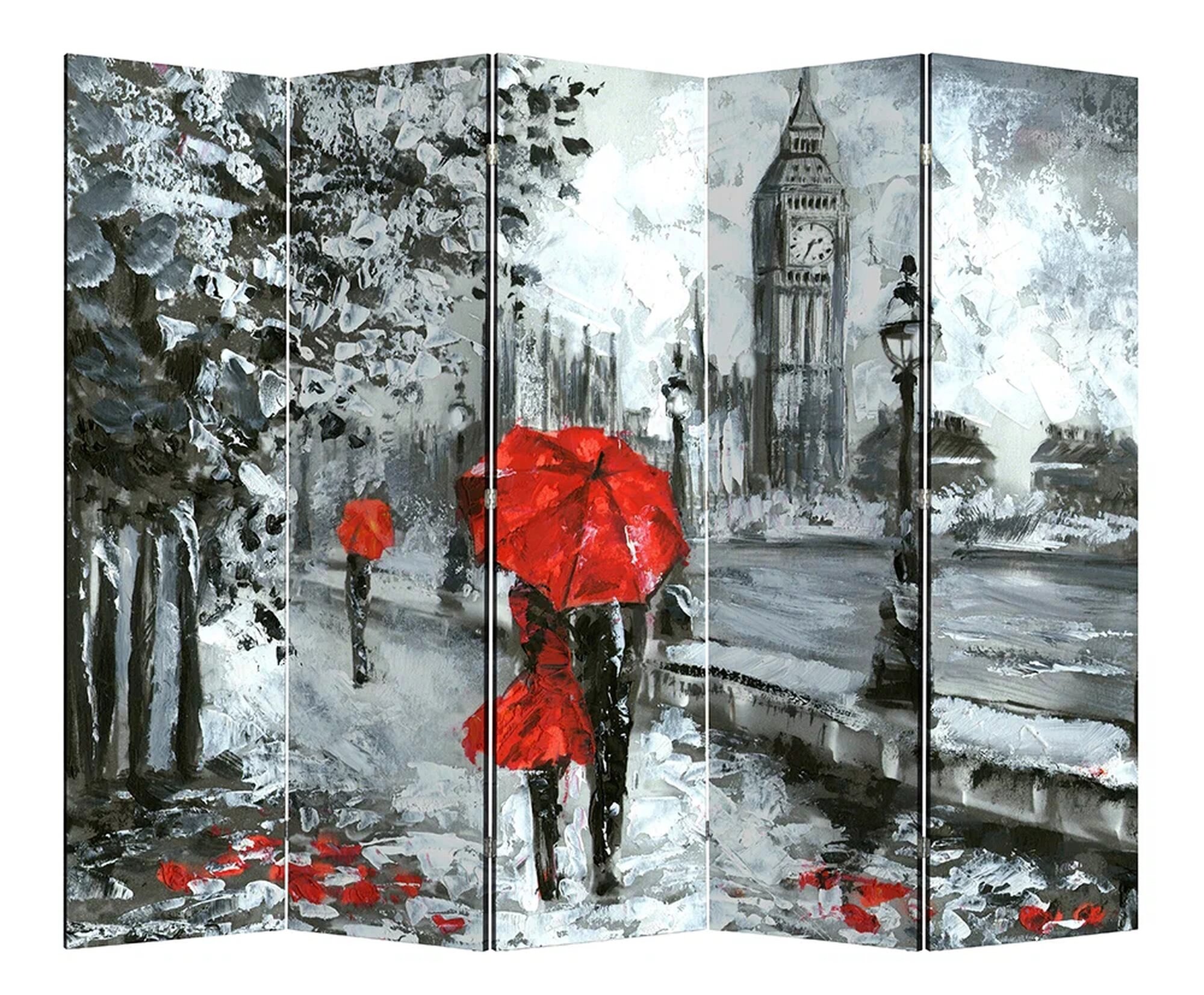 ПВХ ширма перегородка для зонирования Биг Бен акварель - 5, размер 177х235/47 см