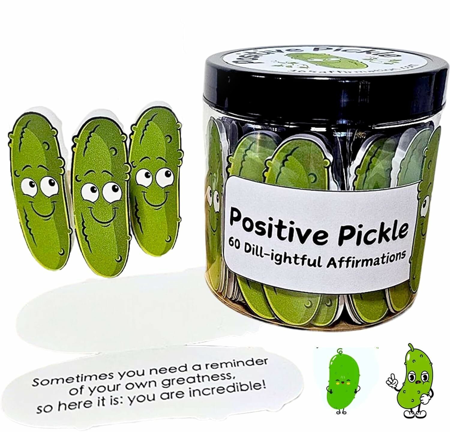 Pickle Emotional Support Affirmation Cards, 60 Sheets Pickle Messages, Funny Pickle Cards in Jar, Pickle Desk Gift for Coworker Care Package For Friend (Cucumber-60pcs)
