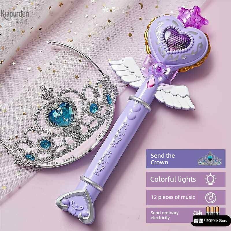 Детская волшебная палочка с LED-подсветкой для девочек - Принцесса, Фиолетовый, включая корону и батареи