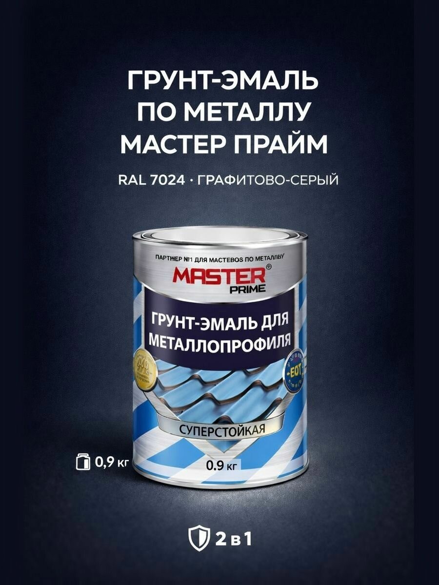 Грунт-эмаль для металлопрофиля RAL 7024 графитовый серый (0.9 кг) MASTER PRIME