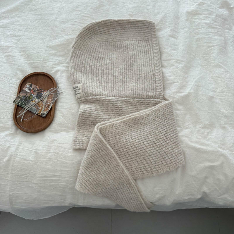 Стиль заказа~Красная балаклава для женщин, шерстяная вязаная шапка, защита ушей, комбинация шапки и шарфа