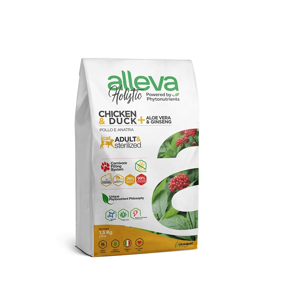 Сухой корм для стерилизованных кошек Alleva Holistic Cat Adult, с курицей, уткой 1,5 кг
