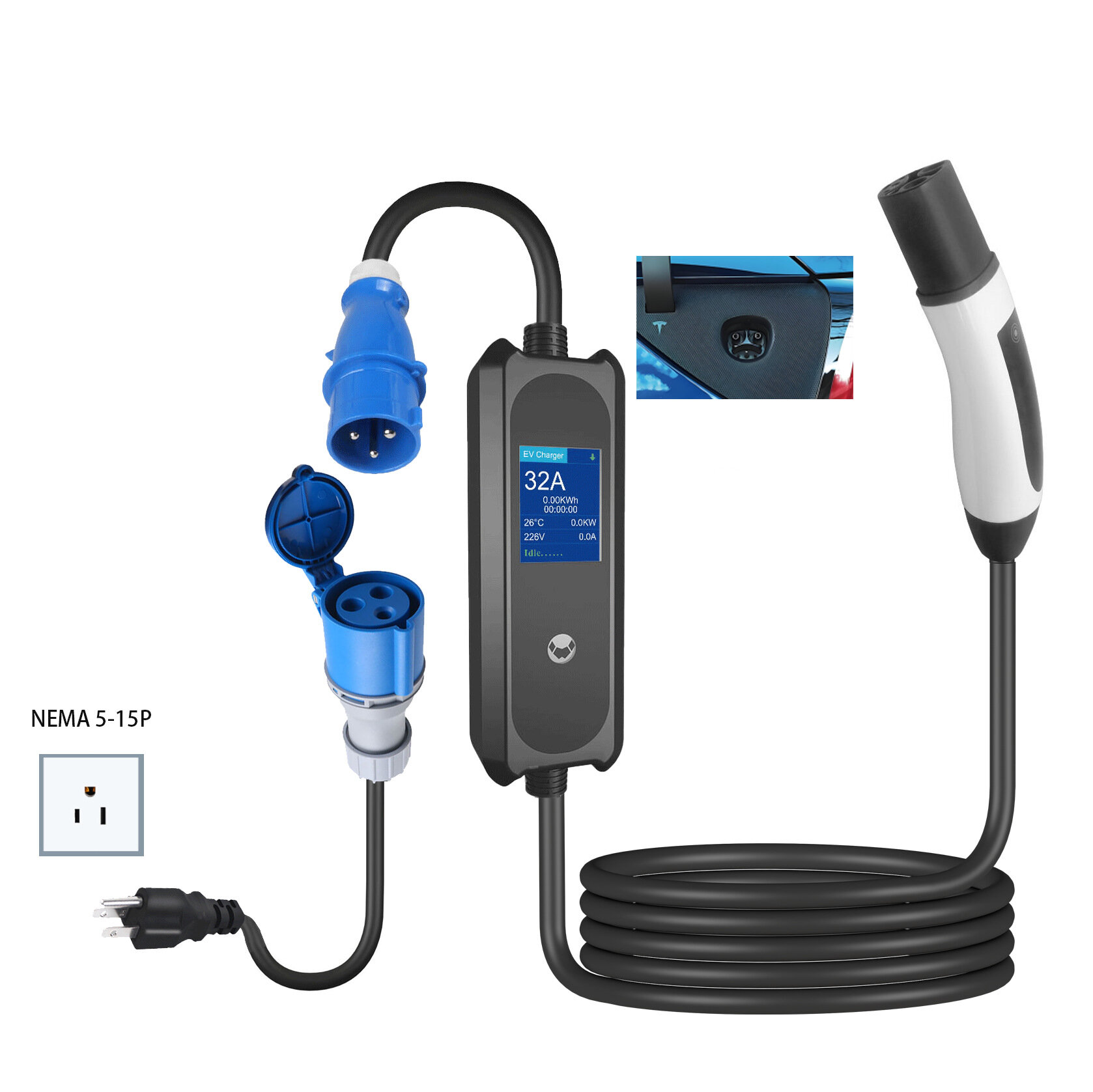 2026 Tesla Kit Новая энергия Электромобиль Портативная зарядная станция 32A/7KW Зарядное устройство для Tesla дома