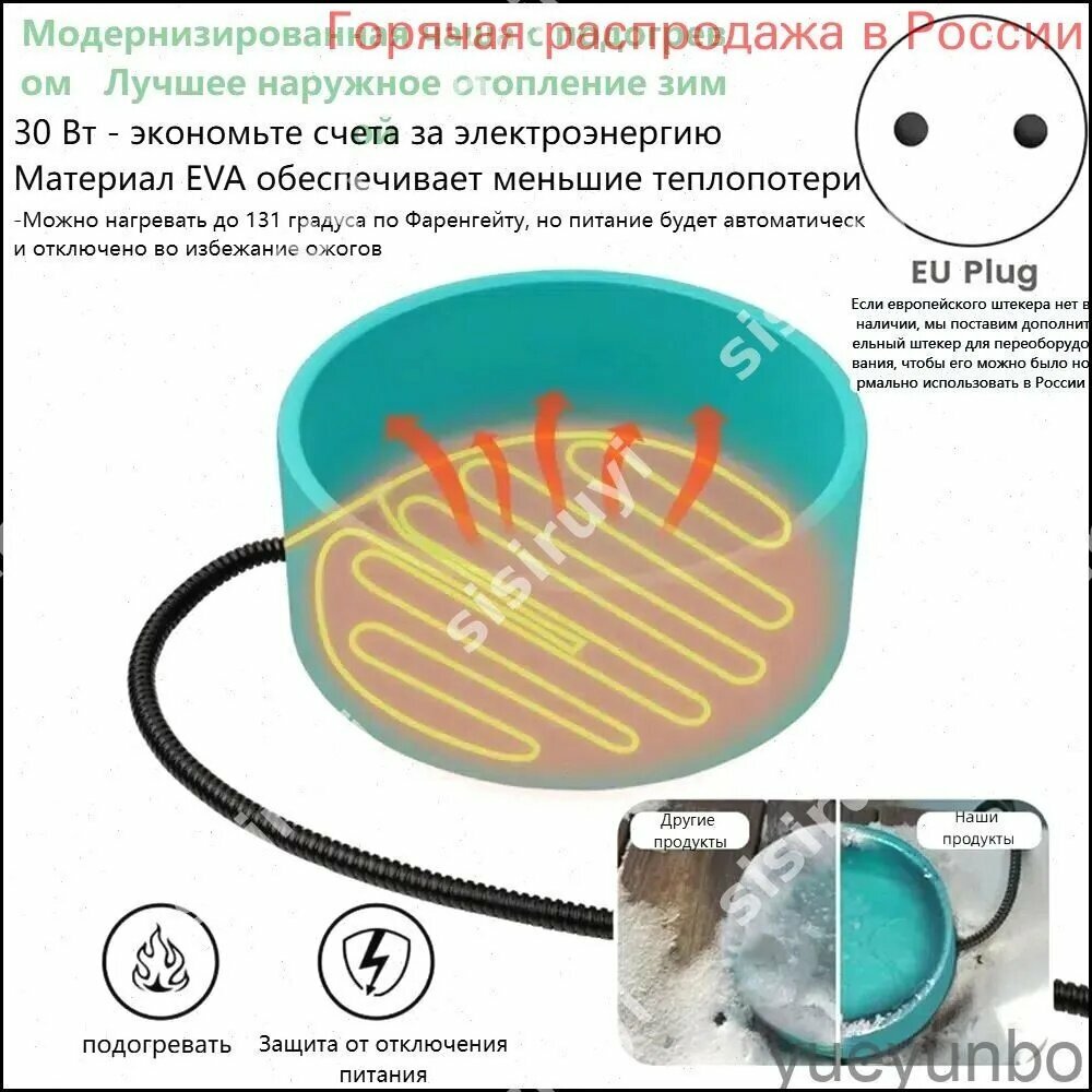 RYZON-Миска с подогревом для домашних животных 2.5 л, совместима с собаками и кошками, миска с подогревом для домашних животных, вилка европейского стандарта